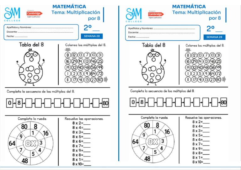 Multiplicación por 8 - 2º Grado | PDF