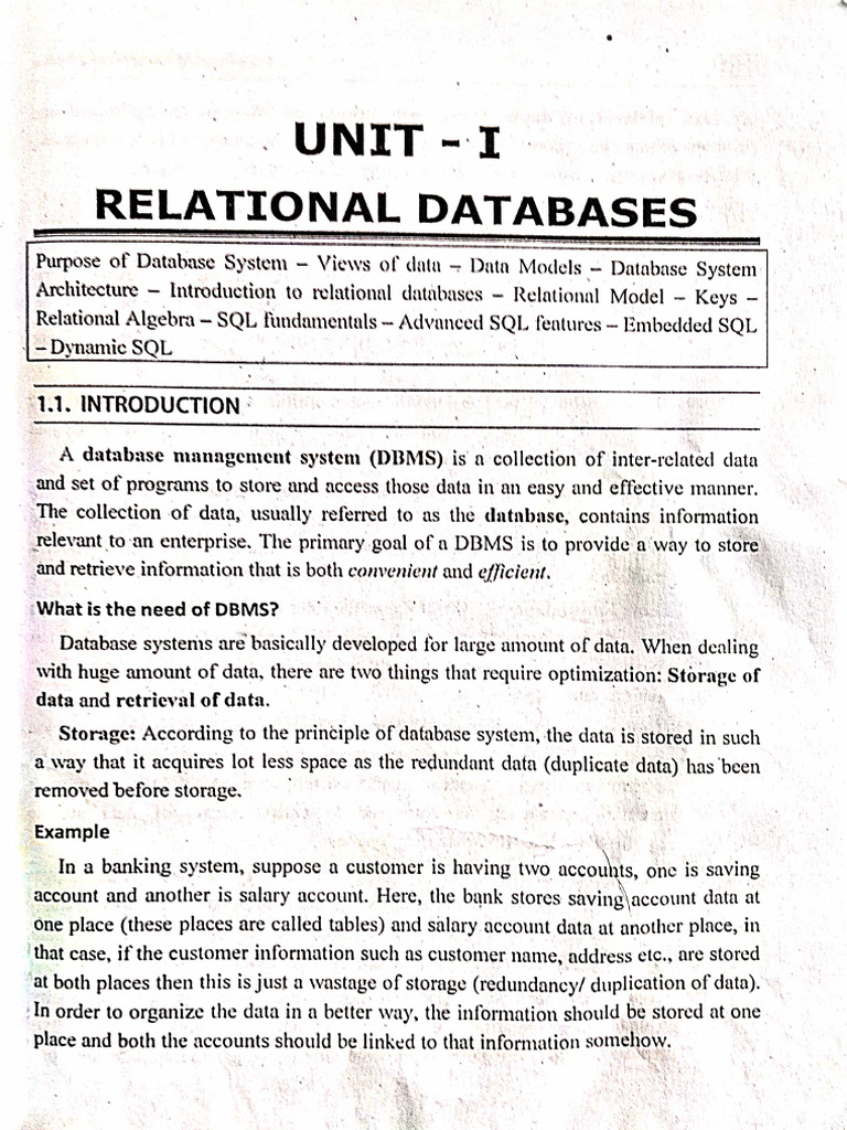 IInd Year Dbms Unit 1 | PDF