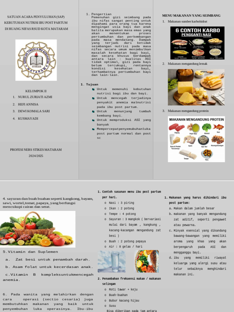 LEAFLET NUTRISI IBU POST PARTUM | PDF