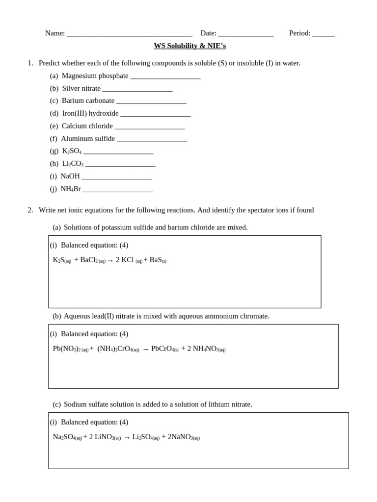 Solubility Predictions and Reactions | PDF