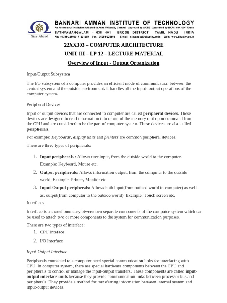 Unit 3 - LM 12 - Overview of IO | PDF | Input/Output | Central Processing Unit