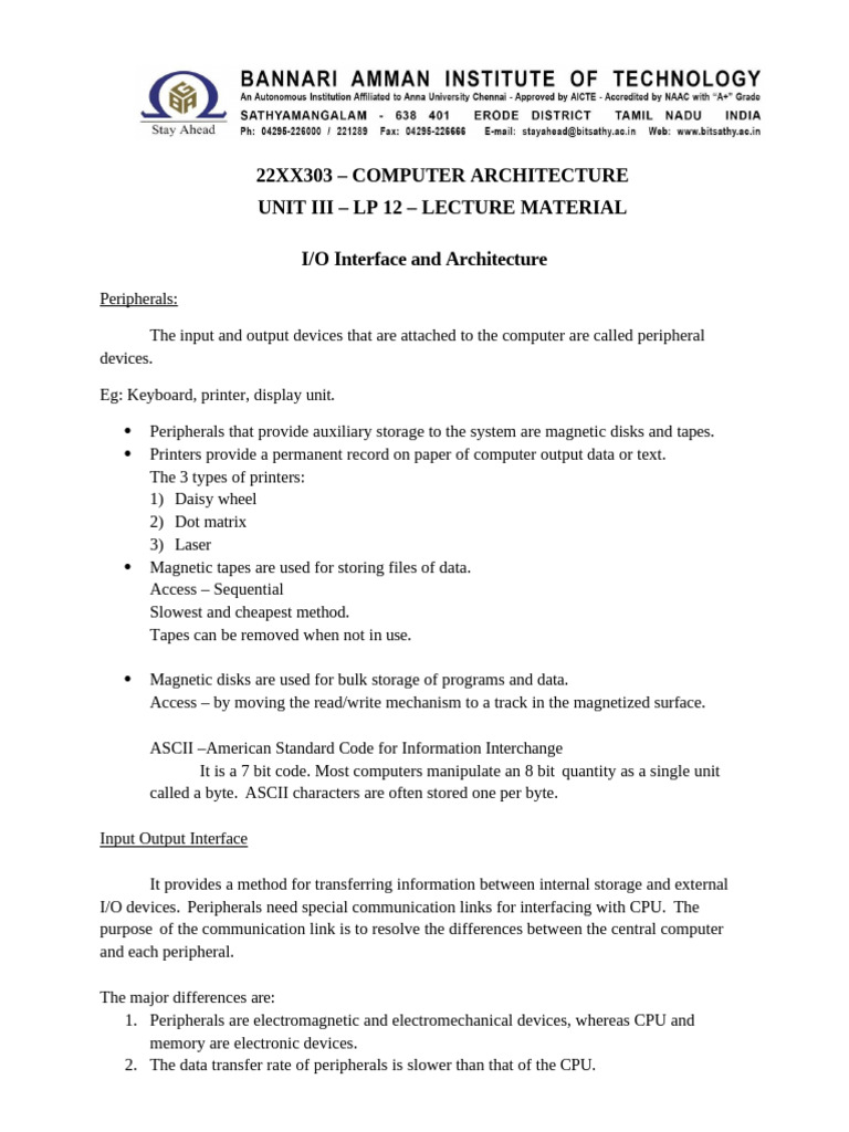 Unit 3 Lm 12 Io Interface And Architecture Pdf Inputoutput Computer Data Storage