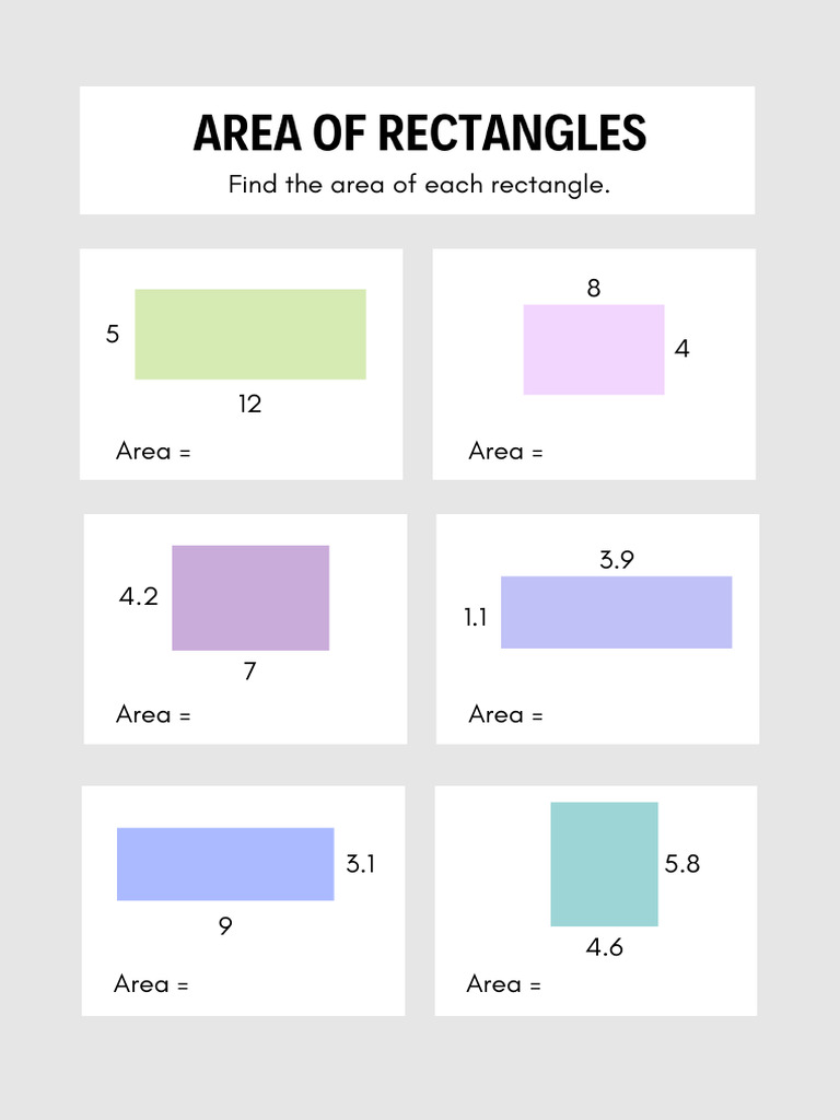 Area of Rectangles Math Worksheet | PDF