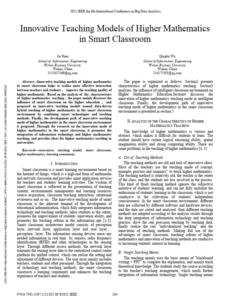 Innovative Teaching Models of Higher Mathematics in Smart Classroom | PDF | Teaching Method ...