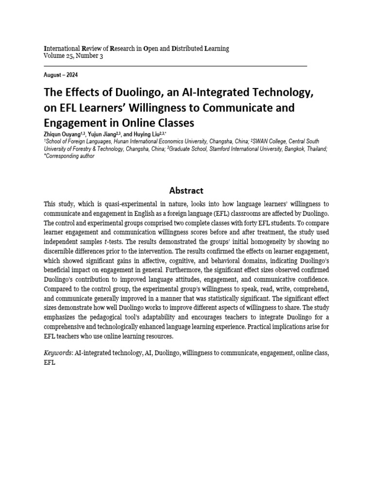 The Effects of Duolingo An AI-Integrated Technolog | PDF | English As A ...