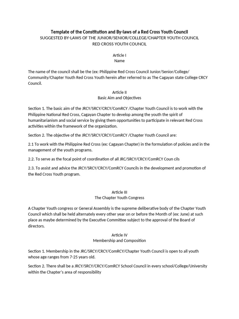 Red Cross Youth Council Constitution Template | PDF | Committee ...