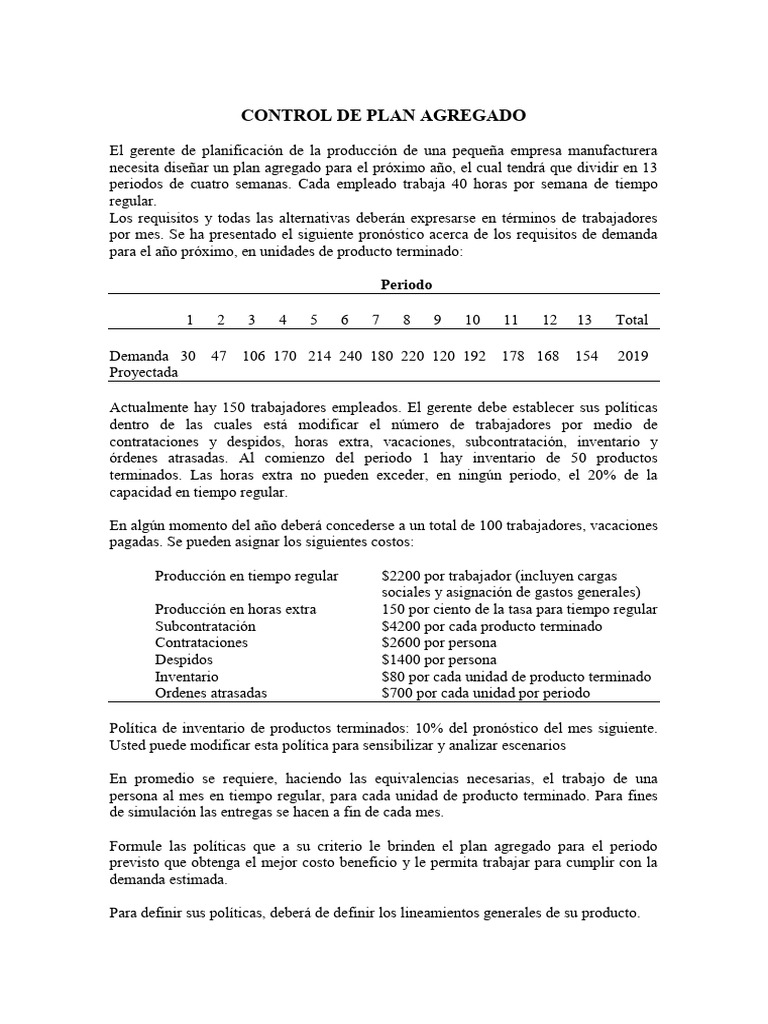 Caso 05 - Control Plan Agregado | PDF | Economias