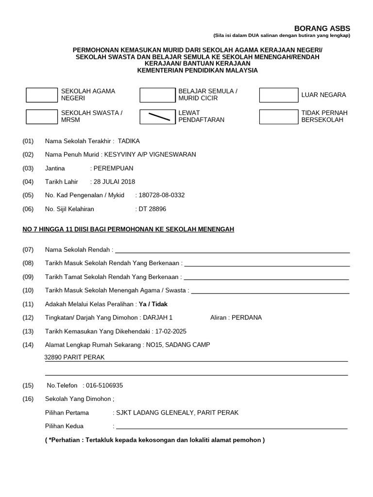 Borang Asbs | PDF