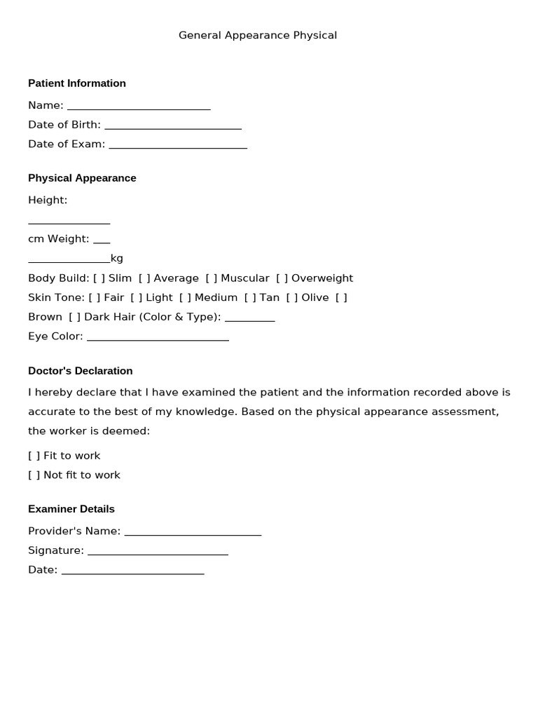 Updated General Appearance Exam Fitness | PDF