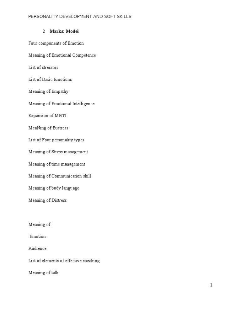 Marks: Model: Personality Development and Soft Skills 2 | PDF | Stress ...