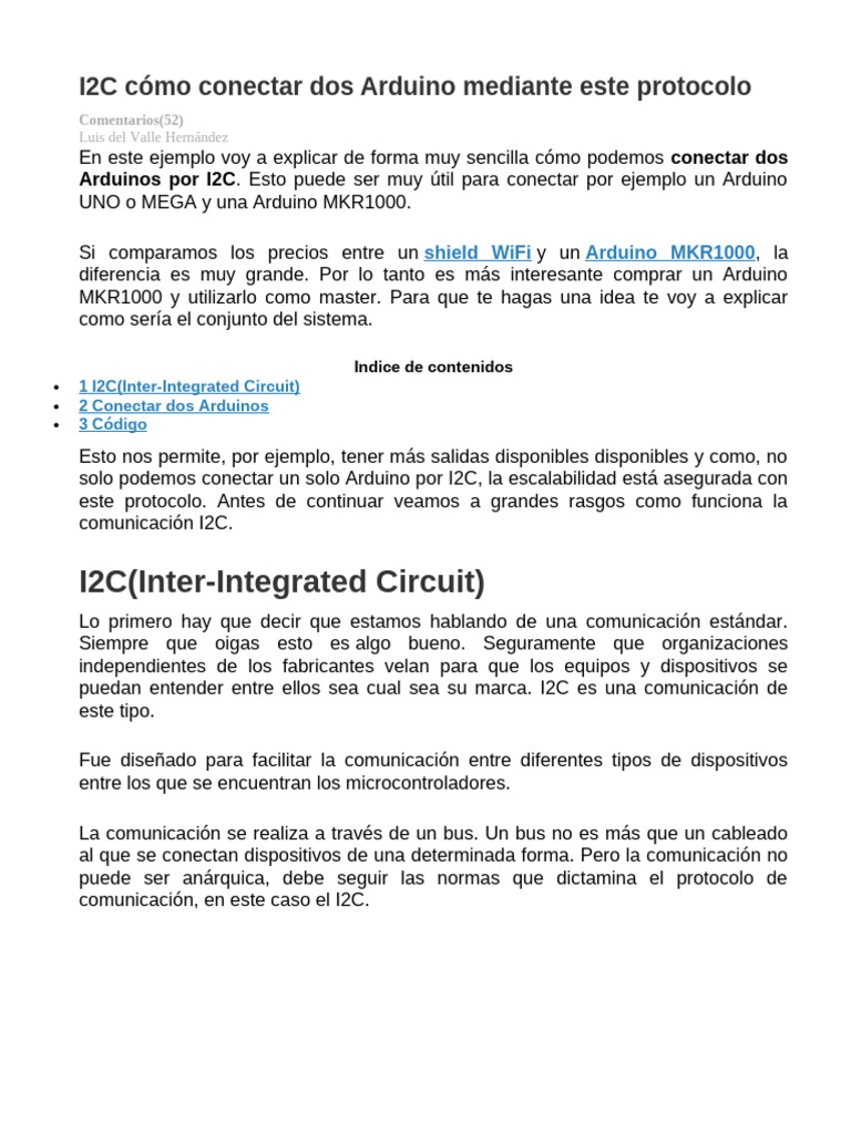 I2C cómo conectar dos Arduino mediante este protocolo | PDF | Arduino | Tecnología digital