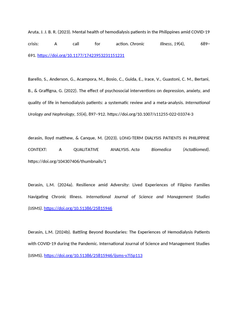 References - Beyond The Machine - The Emotional Journey and Resilience of Hemodialysis Patients ...