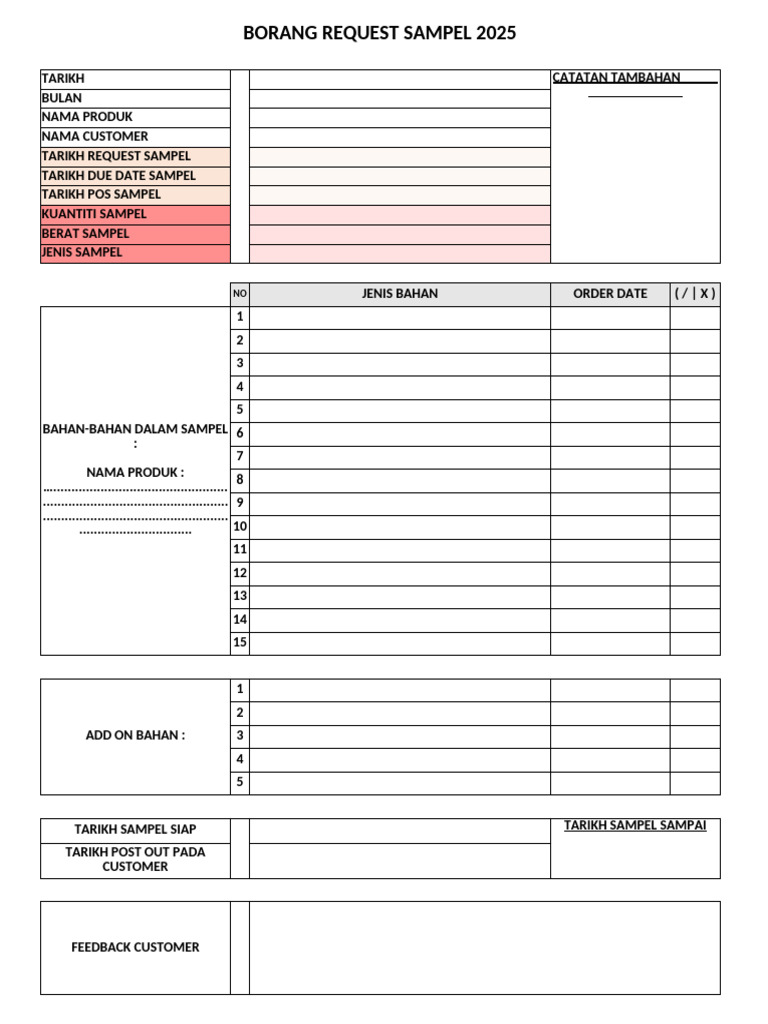 Borang Request Sampel | PDF