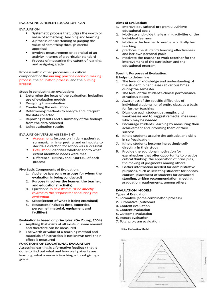 Health Education Evaluation Guide | PDF | Health Education | Evaluation