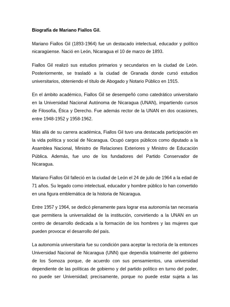 Biografía de Mariano Fiallos Gil | PDF | Humanismo | Nicaragua