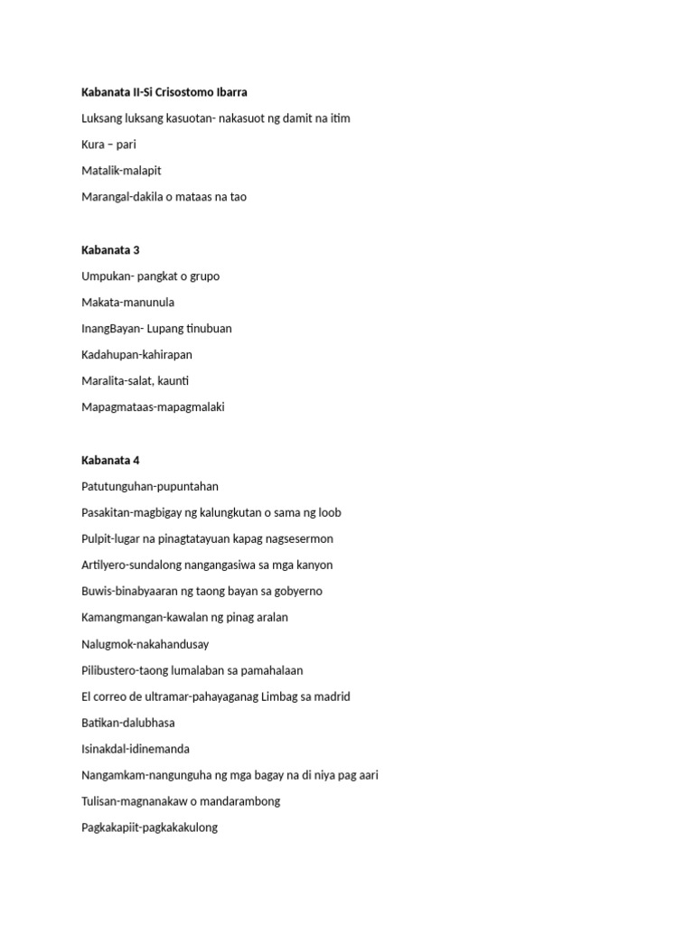 Vocabulary Kabanata 1 | PDF