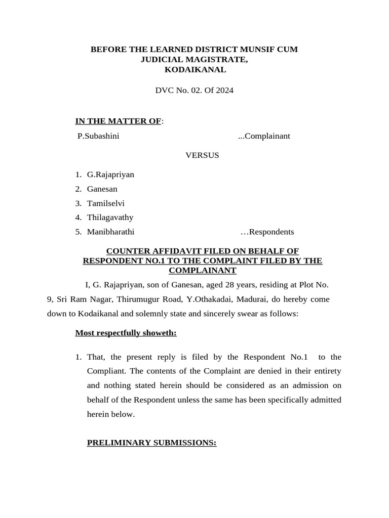 Rajpriyan and Subashini DVC 2 of 2024 Counter of R1 | PDF | Domestic Violence | Justice