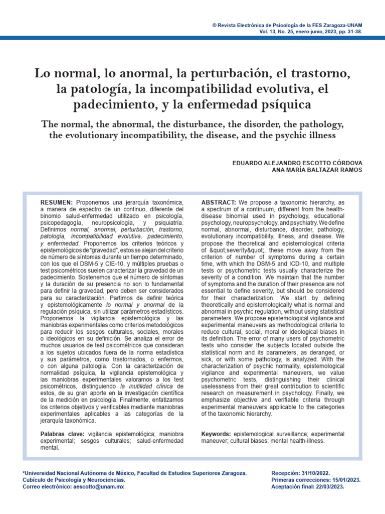 Lo Normal, Lo Anormal, La Perturbación, El Trastorno | PDF | Trastorno mental | Manual ...