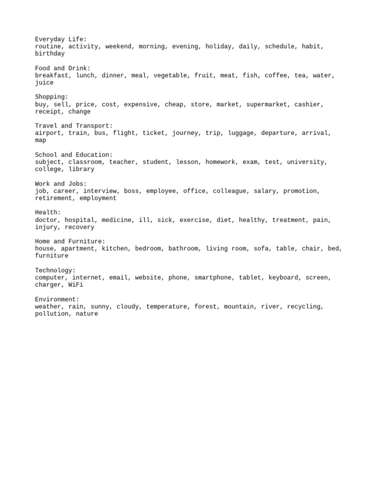 KET_PET_Vocabulary | PDF