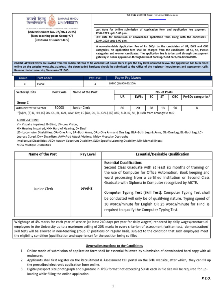 Advt - 7 2024 2025 Junior Clerk | PDF | Letter Case | Disability