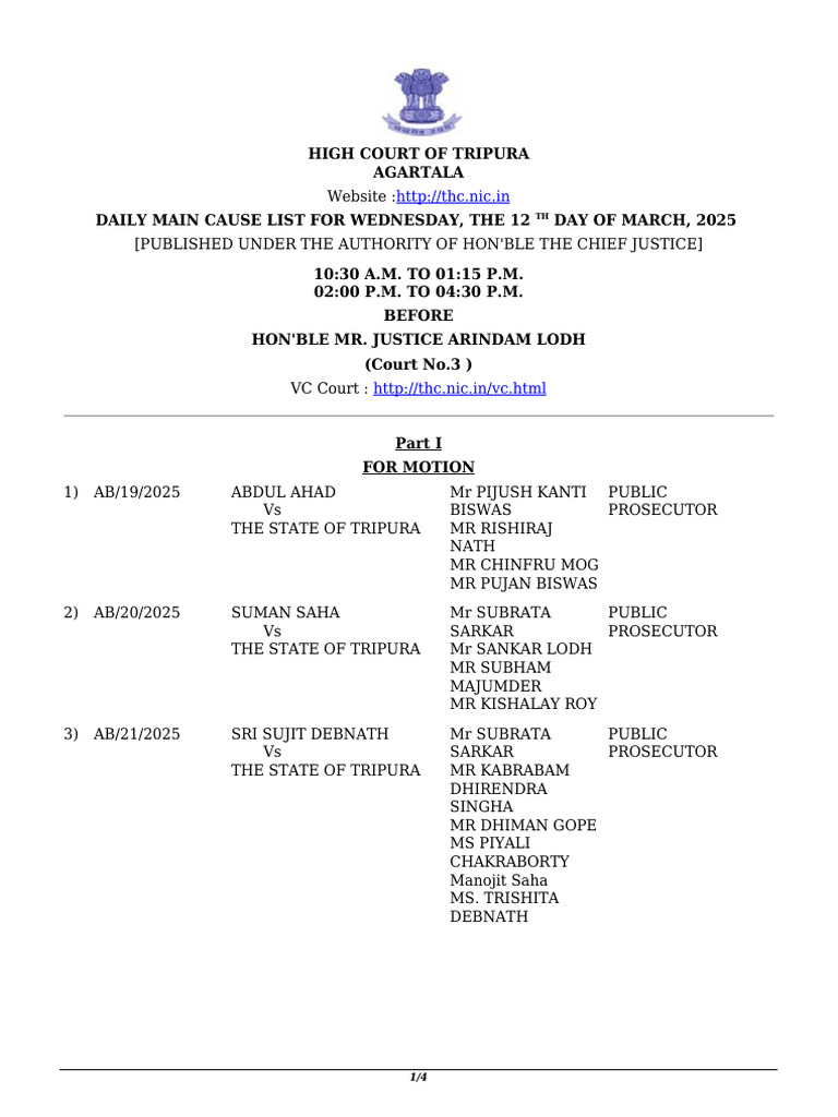 Display Causelist-212 | PDF