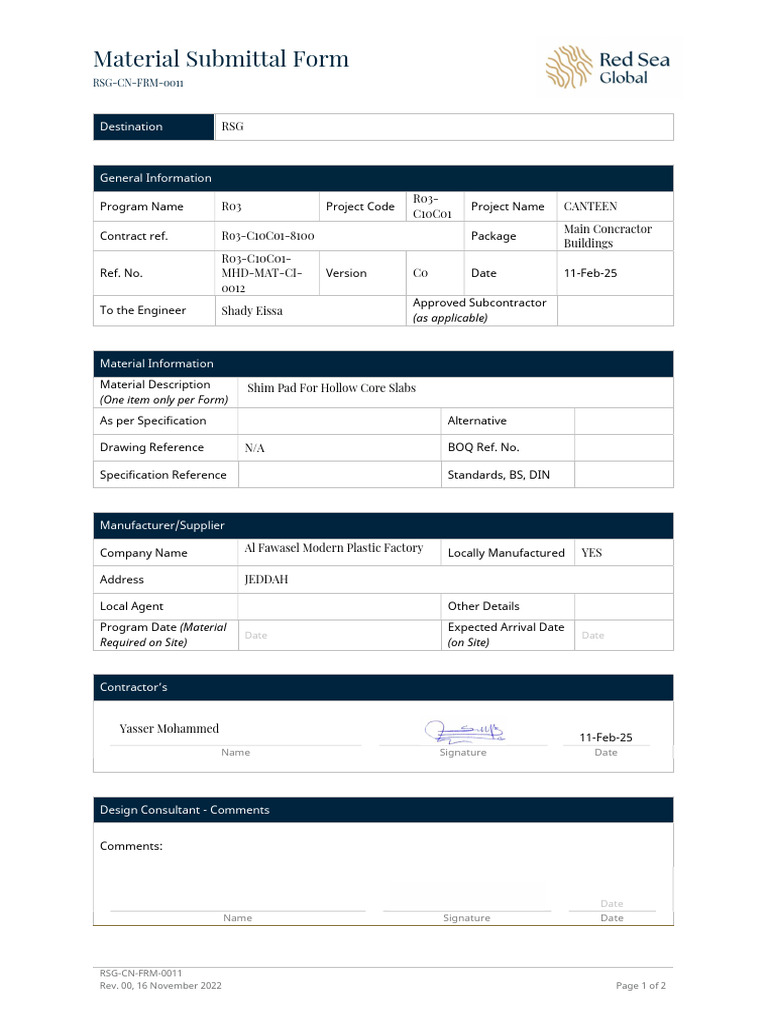 R03-C10C01 - Material Submittal for Shim Pad For Hollow Core Slabs (Al ...