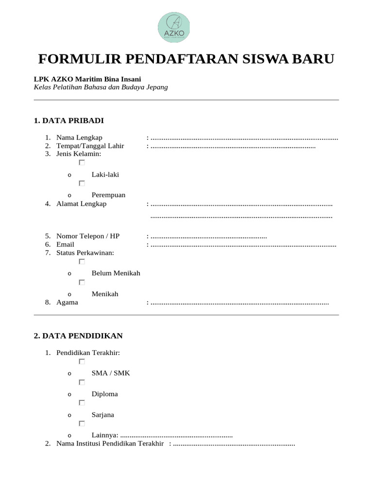 FORMULIR PENDAFTARAN SISWA BARU | PDF