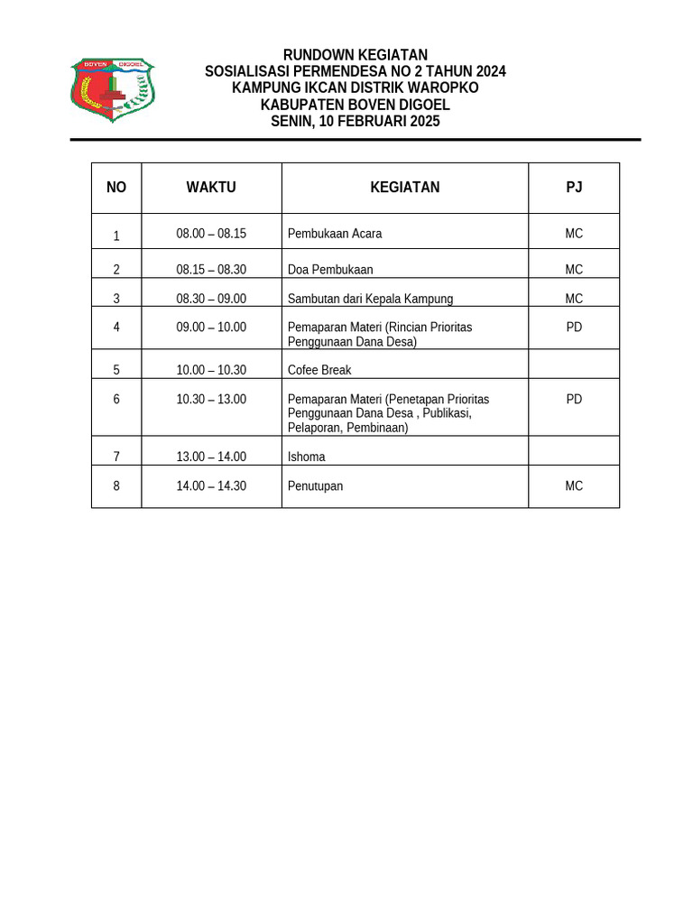 Rundown (Susunan Acara) | PDF
