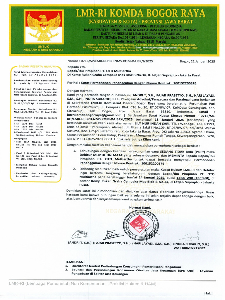 0716 LMR-RI Surat Permohonan & SKKH LILY NUR INDAH SARI ke OTO | PDF