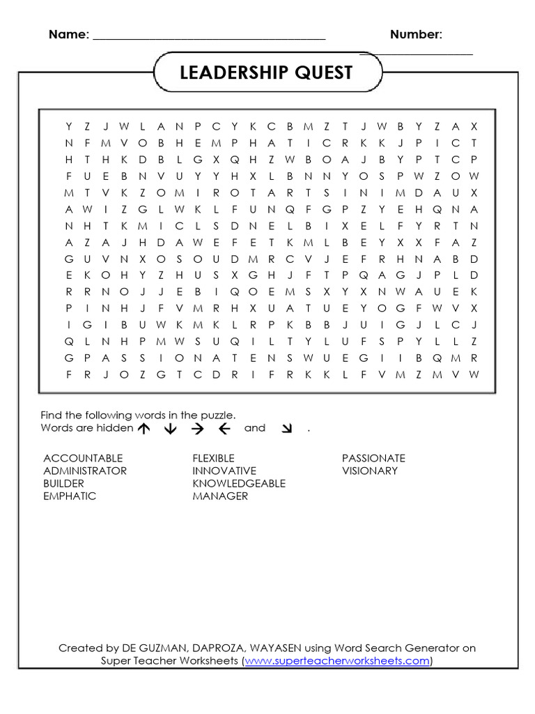 Leadership Word Search Puzzle | PDF | Puzzles | Word Puzzles
