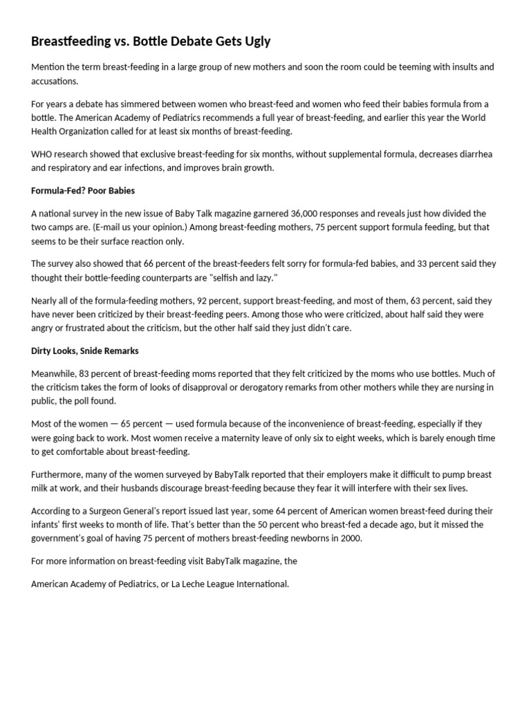 Breastfeeding Vs Bottle Feeding-1 | PDF | Breastfeeding | Infants