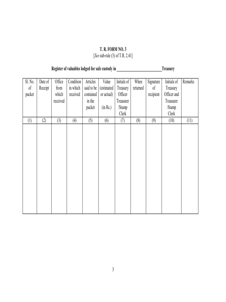 Register of Valuables - TR Form 3 | PDF