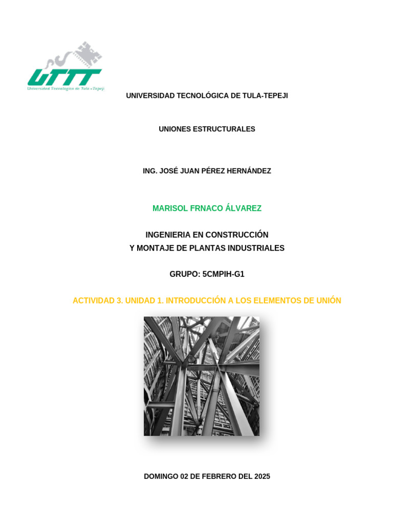 Actividad 3. Unidad 1. Introducción A Los Elementos de Unión KEVIN UZZIEL RAMÍREZ RAMÍREZ | PDF ...