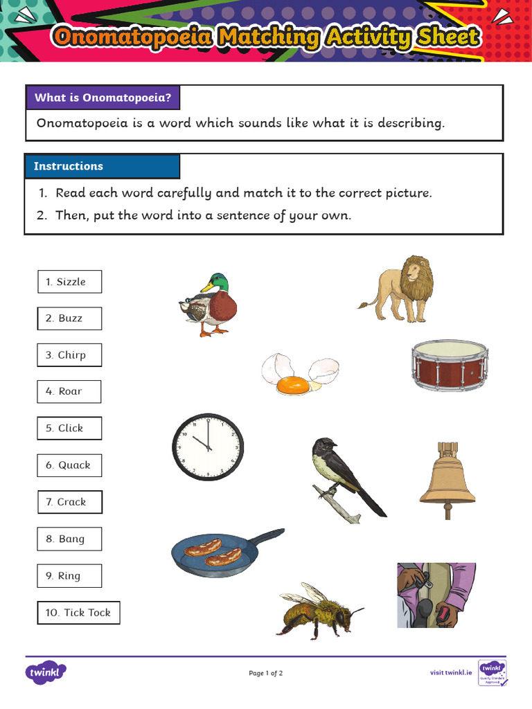 Roi Eng 1662744389 Onomatopoeia Matching Activity Sheet Ver 4 | PDF