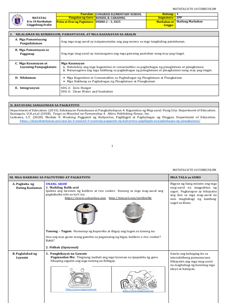Q3W3 Epp Iv Matatag LP | PDF