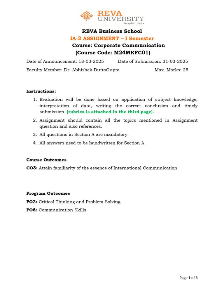 Final IA2 ASSIGNMENT - M24MKFC01 - Corporate Communication | PDF | Opel | Car