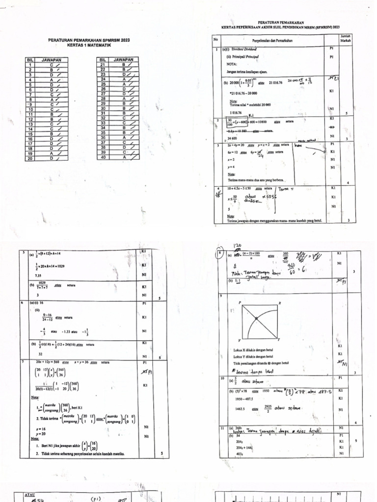 2023 MRSM Matematik K1 K2 Skema | PDF