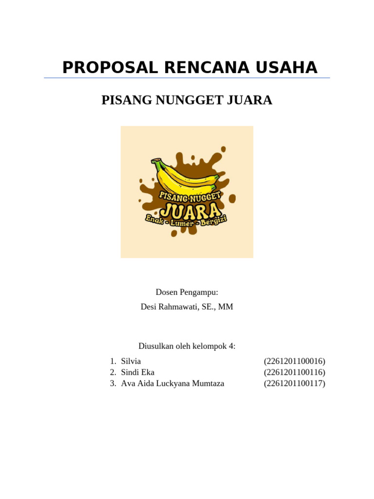 PROPOSAL PISANG NUGGET JUARA _KELOMPOK 4- Copy | PDF