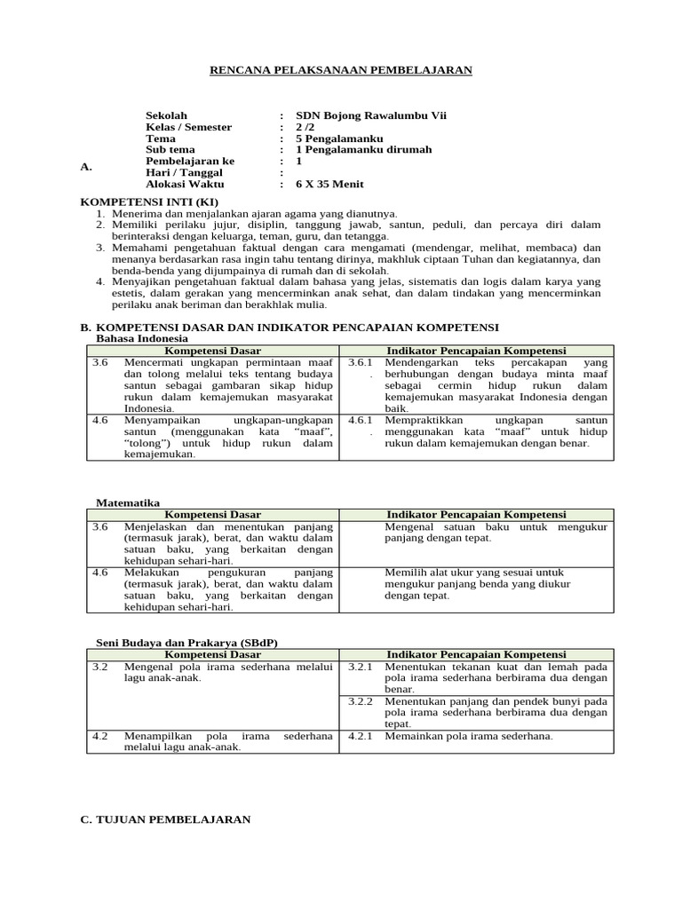 RPP TEMA 5 KELAS 2 | PDF