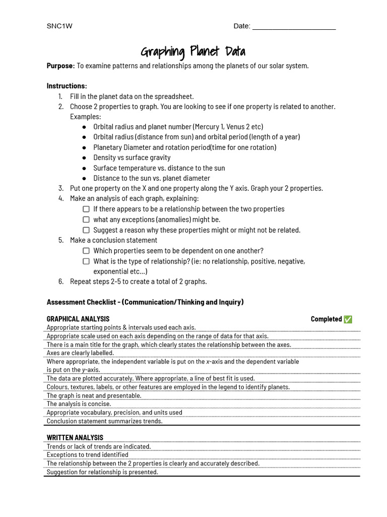 05 Graphing Planet Data Instructions and Checklist | PDF | Planets | Sun