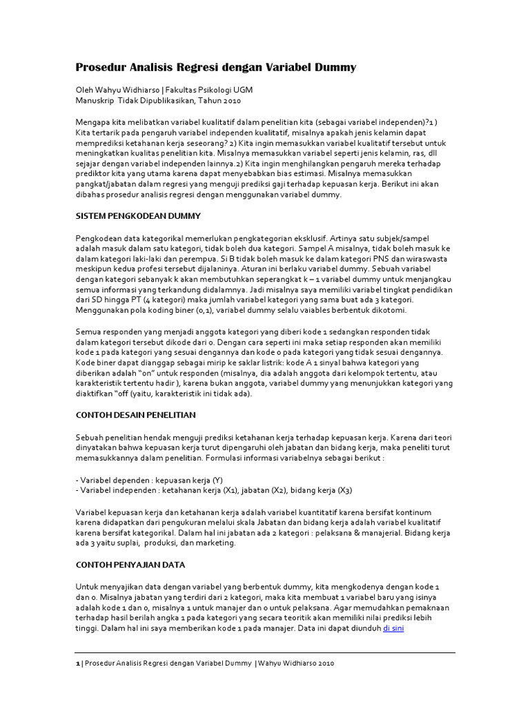 Analisis Regresi dengan Variabel Dummy | PDF