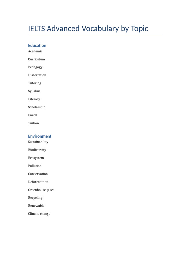 IELTS Advanced Vocabulary by Topic | PDF