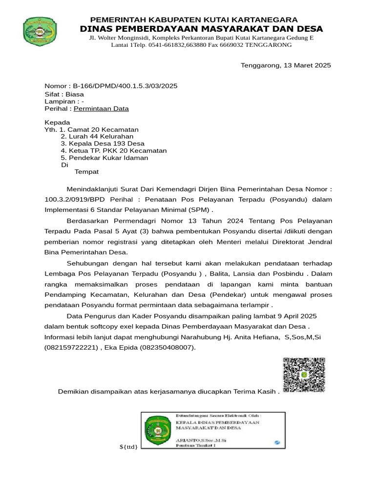 Surat Permintaan Data Posyandu Ok | PDF
