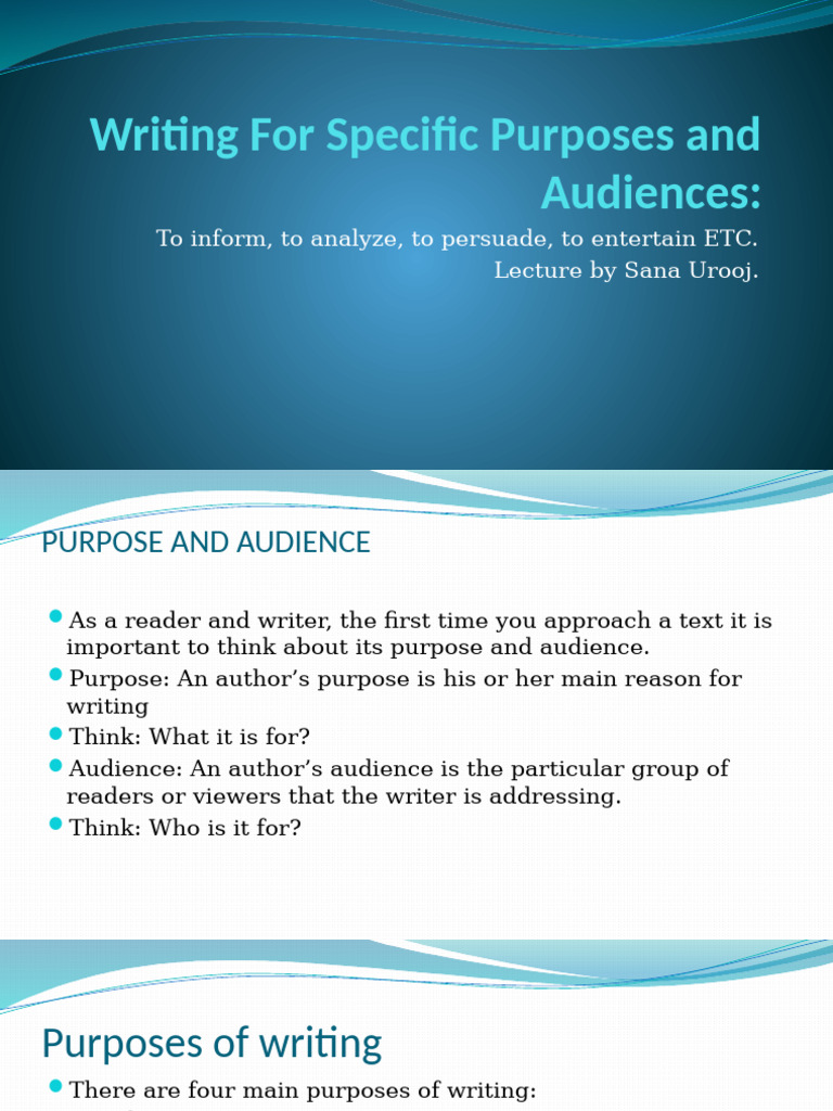Writing For Specific Purposes and Audiences | PDF | Analysis | Cognition