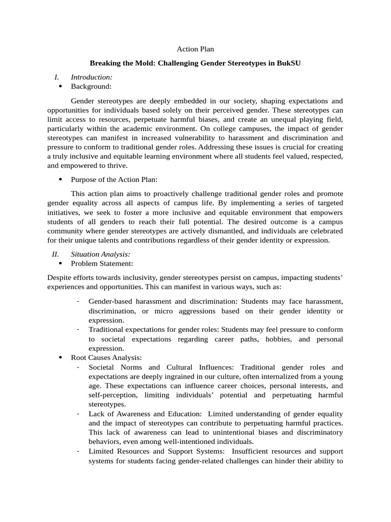 Action Plan for Gender Equality at BukSU | PDF | Gender Role | Gender