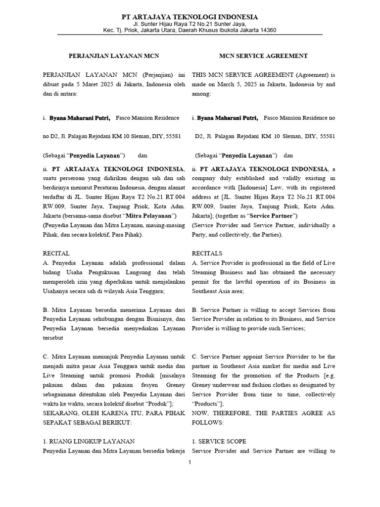 KOL - Agreement - Byana Maharani Putri | PDF