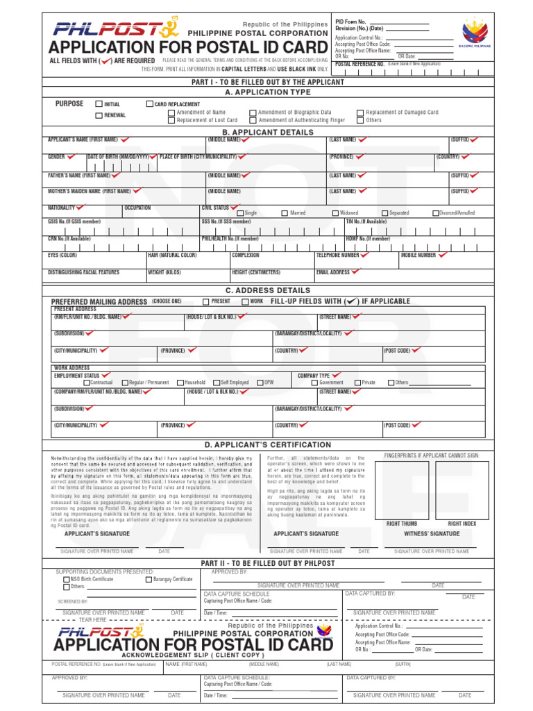 Postal ID Card Application Form | PDF | Travel Visa