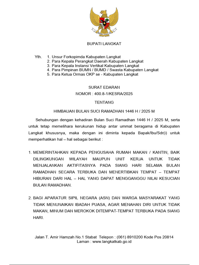 Surat - Edaran Ramadhan 1446 H | PDF
