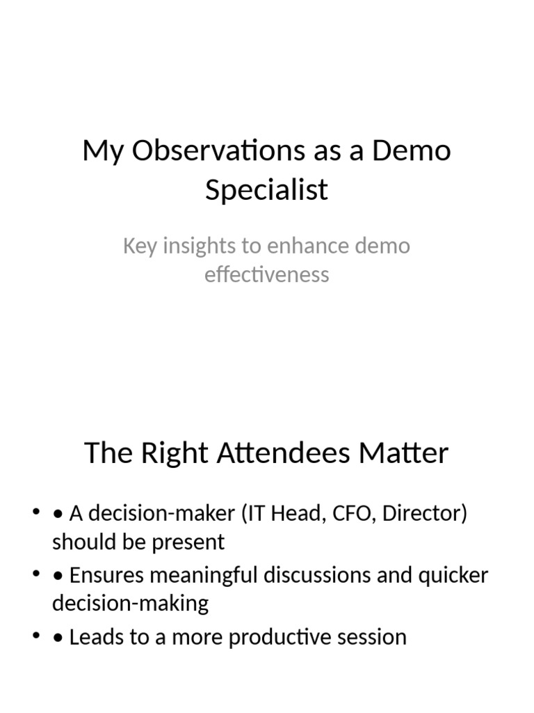 Demo Specialist Observations | PDF | Communication