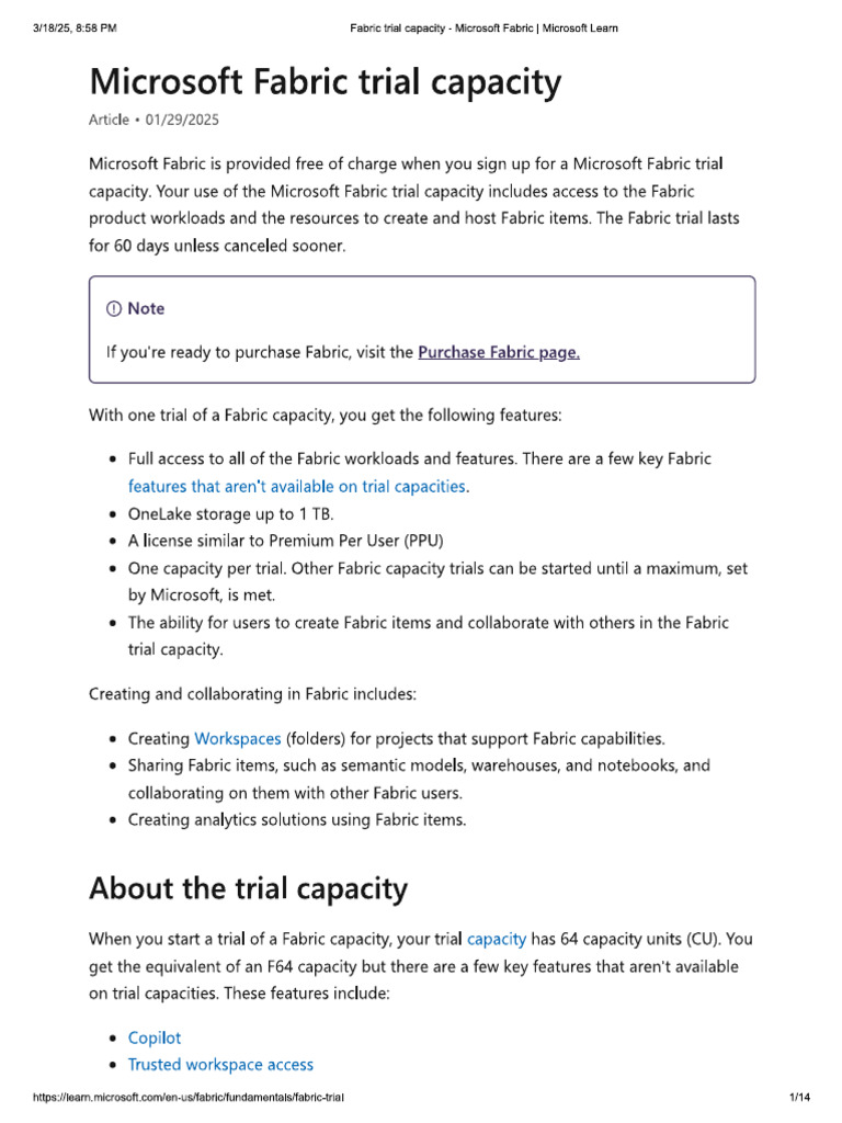 Microsoft Fabric Trial Capacity | PDF